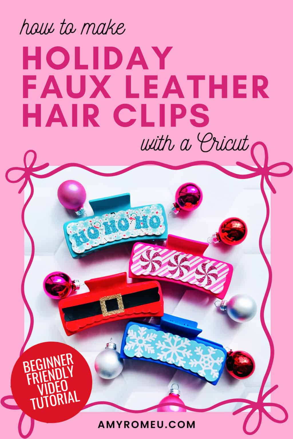 How to Make Holiday Faux Leather Hair Claw Clips with a Cricut - Amy Romeu