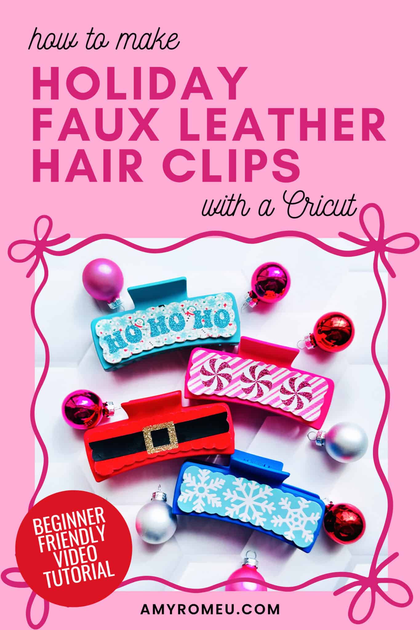 How to Make Holiday Faux Leather Hair Claw Clips with a Cricut - Amy Romeu
