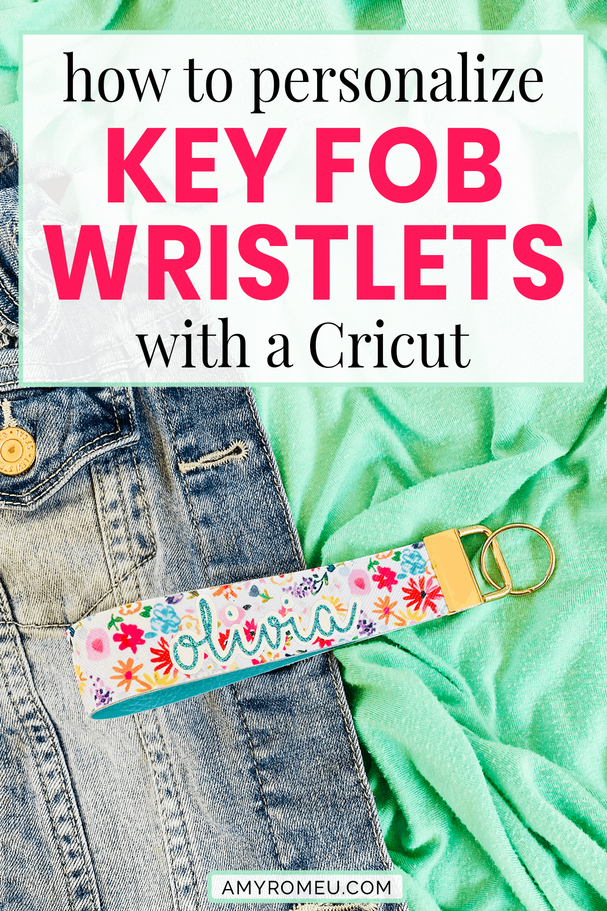 Personalized Cricut Faux Leather Key Fob Wristlet - Amy Romeu