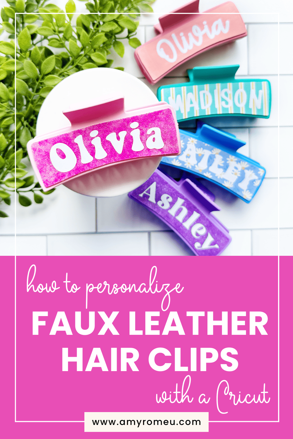 Personalized Faux Leather Claw Hair Clips with a Cricut - Amy Romeu