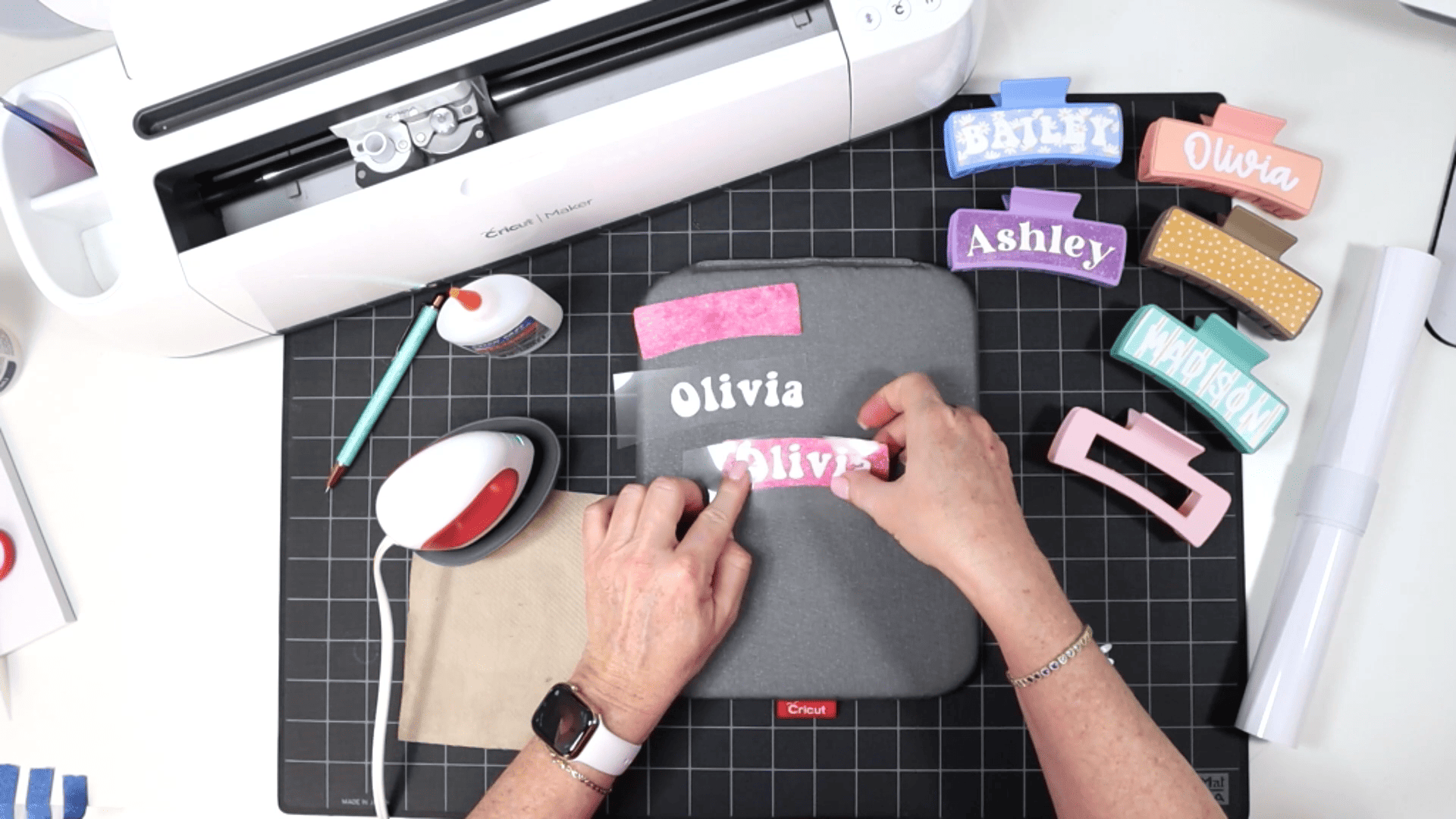 Personalized Faux Leather Claw Hair Clips with a Cricut - Amy Romeu