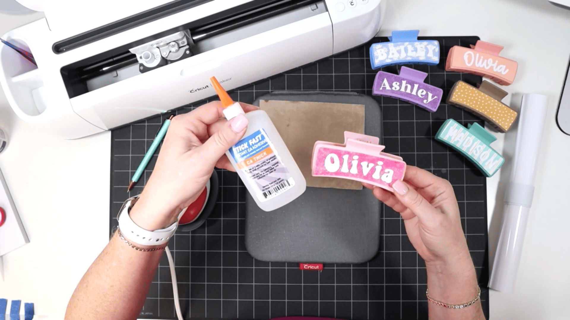 Personalized Faux Leather Claw Hair Clips with a Cricut - Amy Romeu